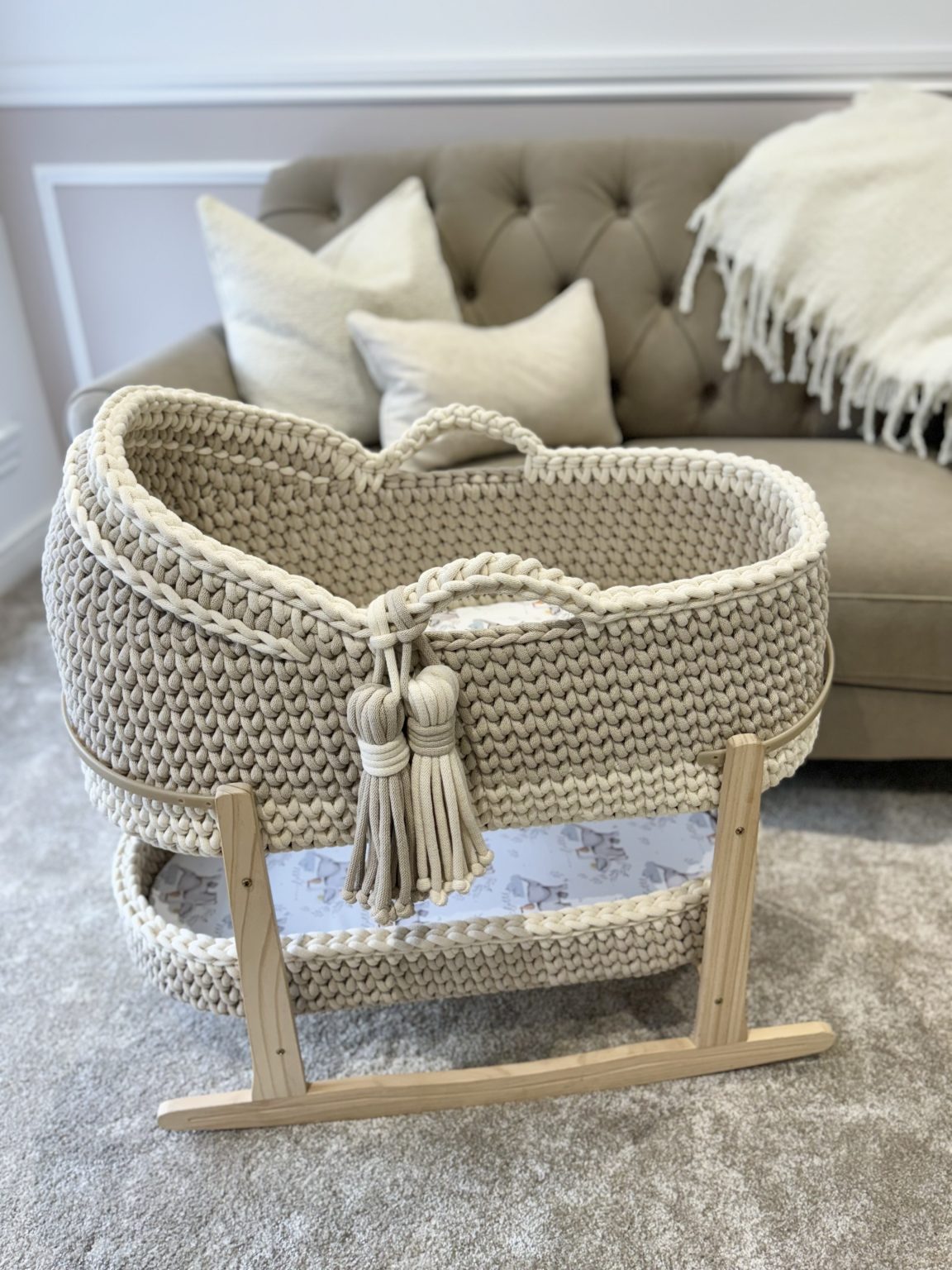 Hooded Crochet Moses Basket - Three Little Cubs